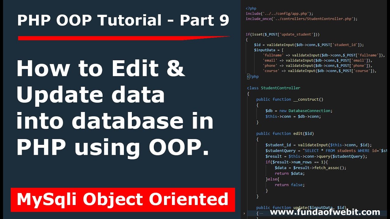 Php Oop Tutorial 9 Edit Update Data Into Database In Php Oop Fetch