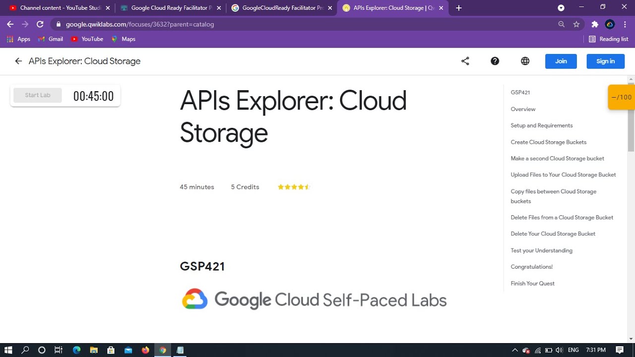 Qwiklab Apis Explore Cloud Storage Gsp421 Youtube