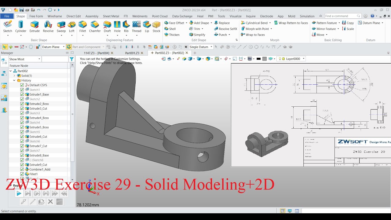 Zw3d Exercise 29 Solid Modeling 2d Youtube