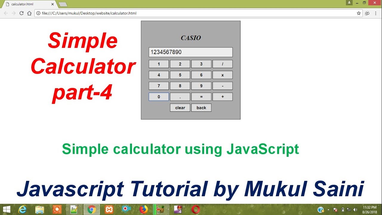 Simple Calculator Using Javascript Part 4 Add Clear And Back Button