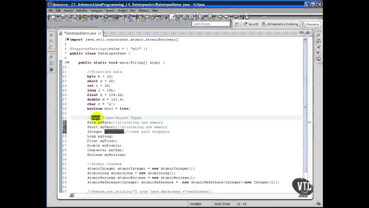 Advanced Java Tutorial Data Types Youtube