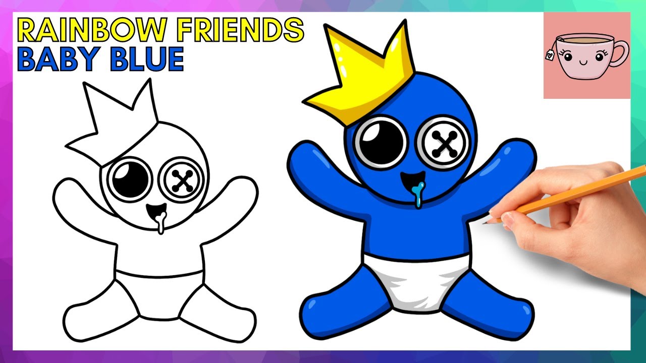 How To Draw Baby Blue From Rainbow Friends Concept Art Cute Step By