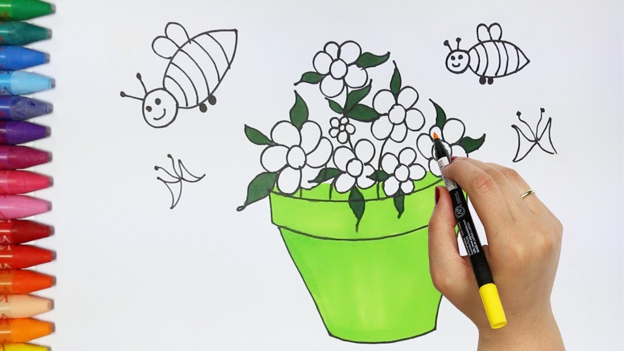 Maceta Y Flores Cómo Dibujar Y Colorear Los Para Niños Youtube