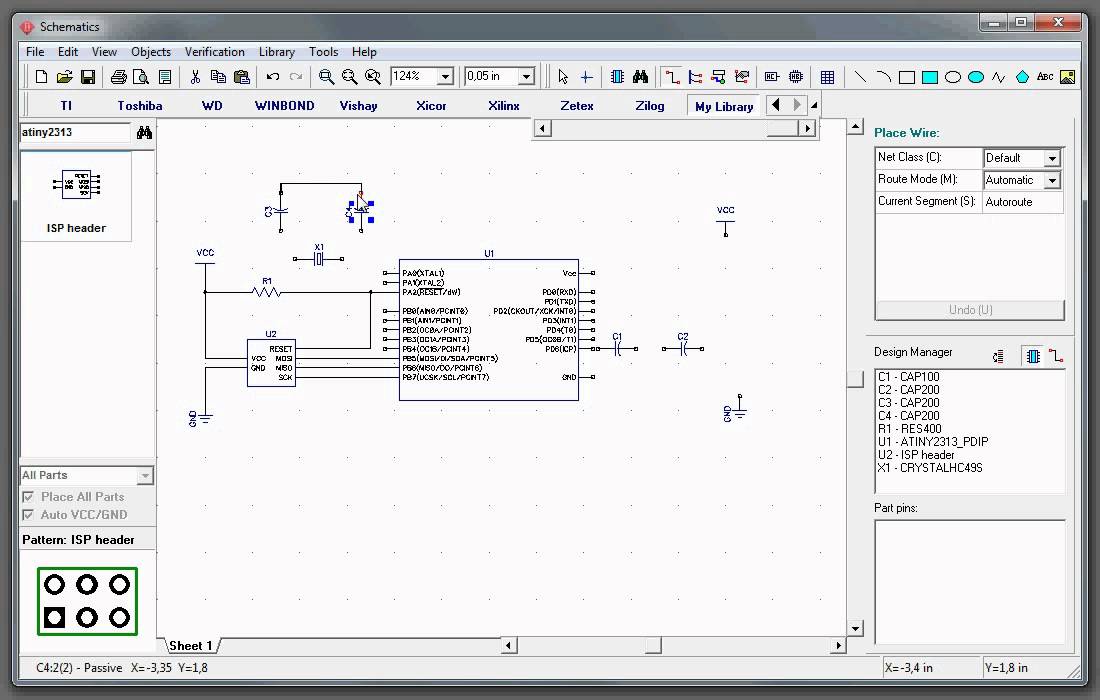 Diptrace Schematic Capture Attiny2313 Breadboard Header Youtube