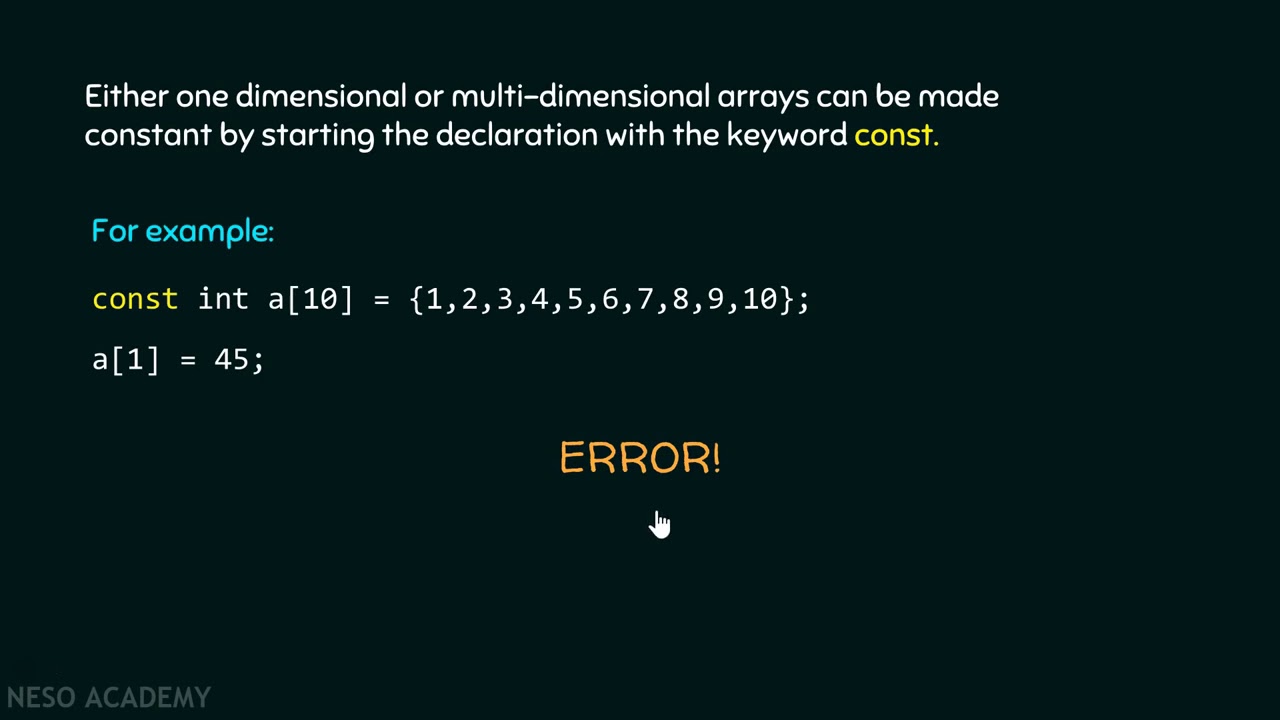 Constant Arrays In C Youtube