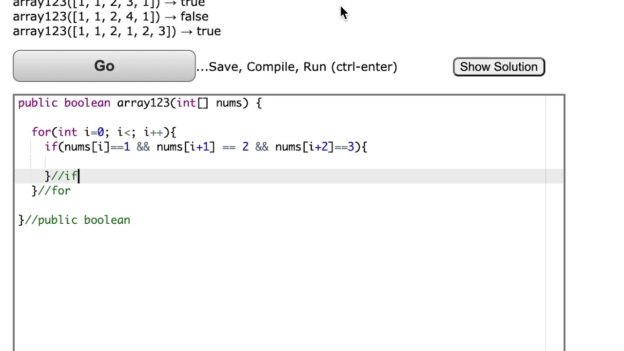Java Codingbat Warmup 2 Array123 Youtube