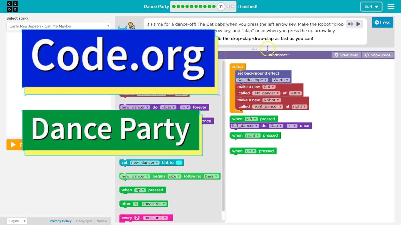 Dance Party Puzzle 11 Code Org Tutorial With Answers Youtube