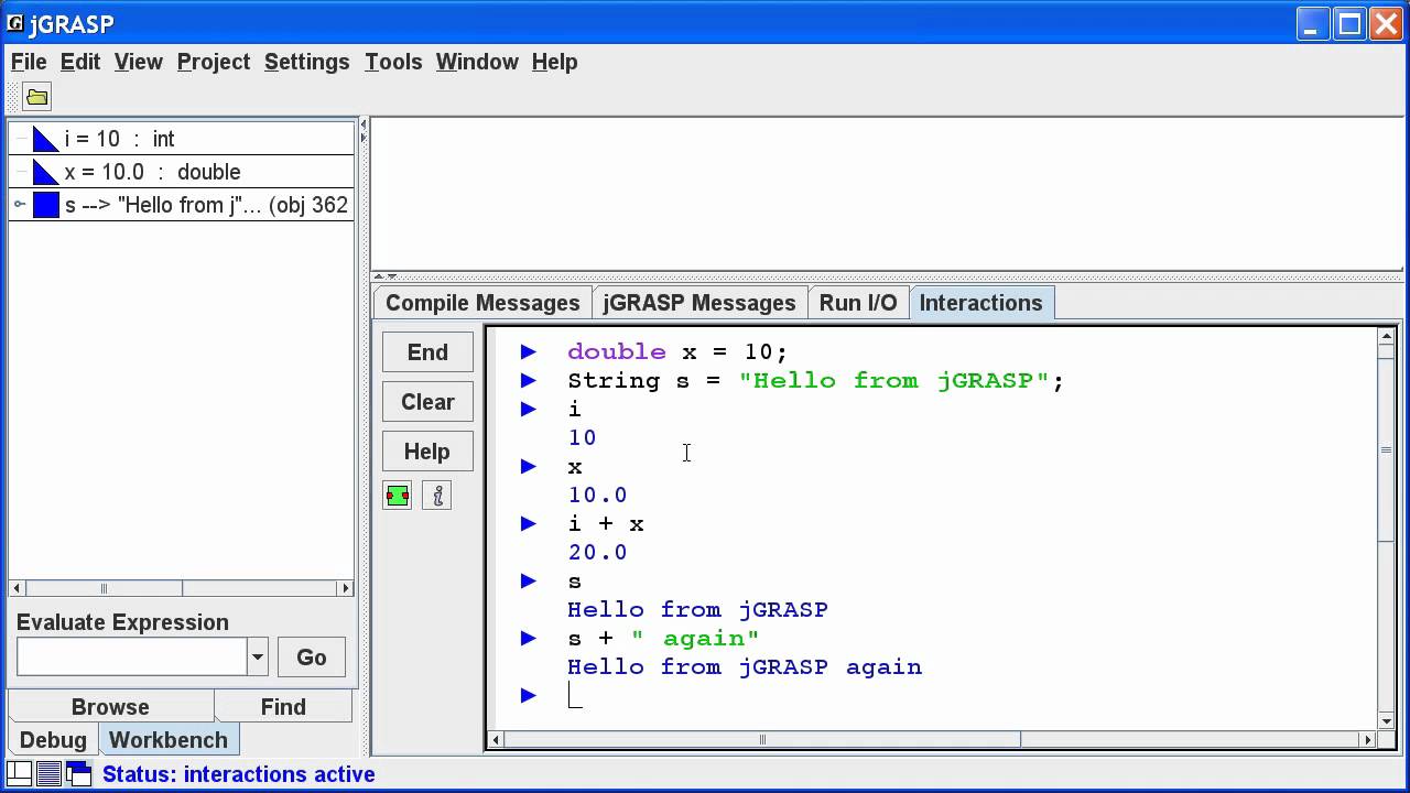 Jgrasp Getting Started With Interactions Youtube