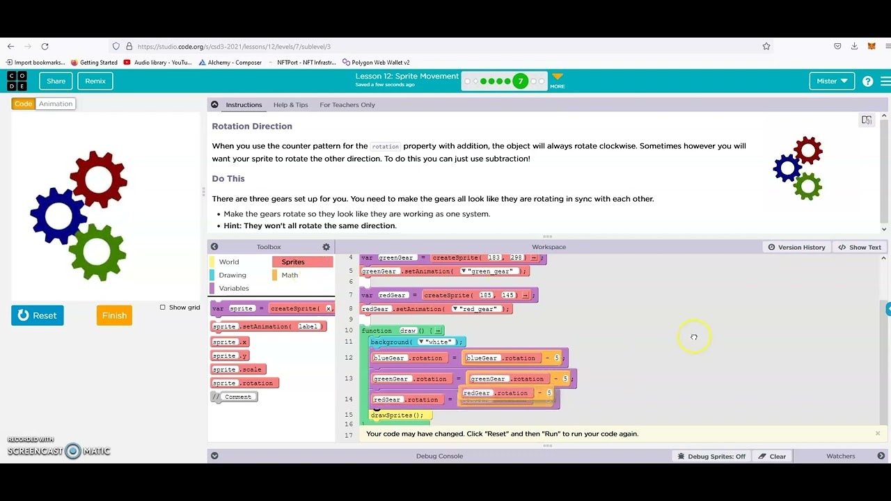 Code Org Lesson 12 Sprite Movement Youtube