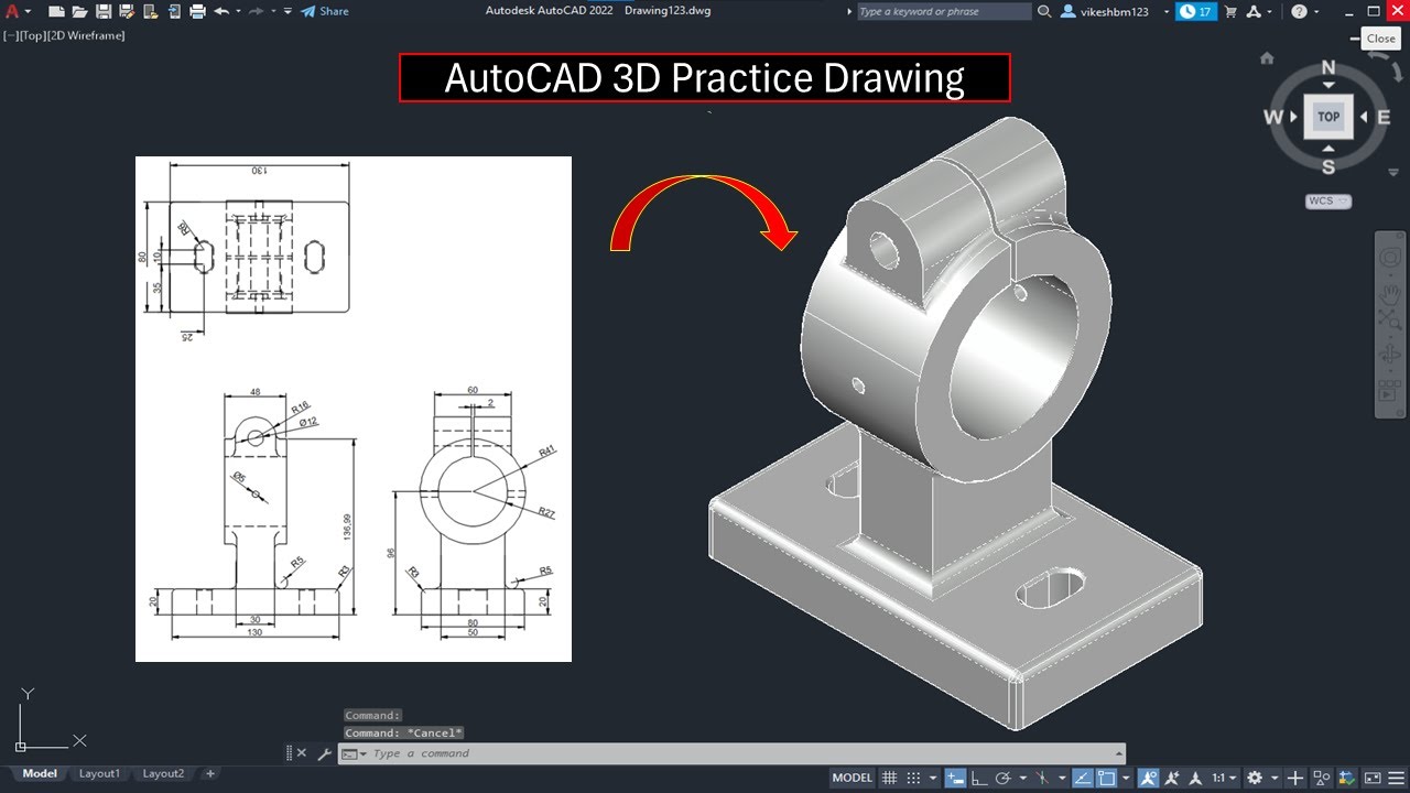 Autocad 3d Tutorial For Beginners Autocad 3d Practice Drawing