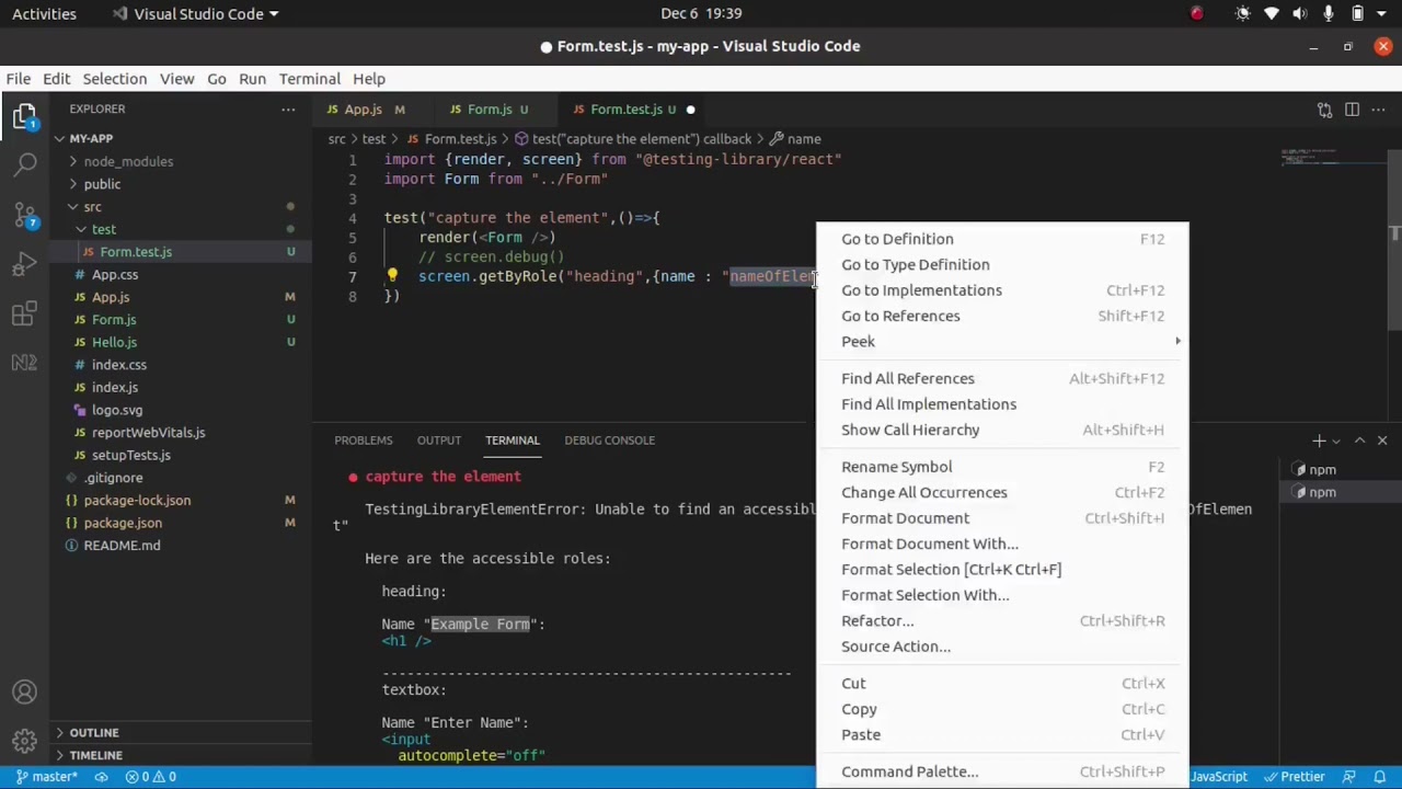 Find The Element From Component Using React Testing Library Youtube
