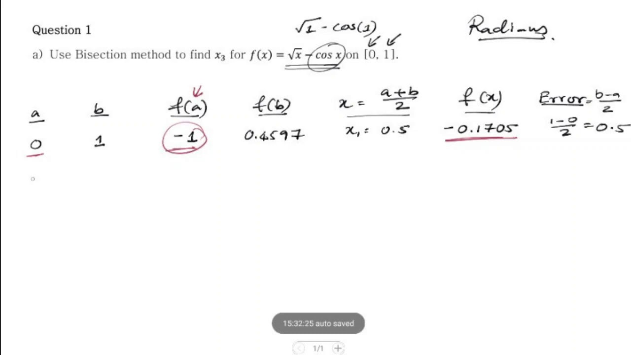 Bisection Method Example 1 Numerical Computation Youtube