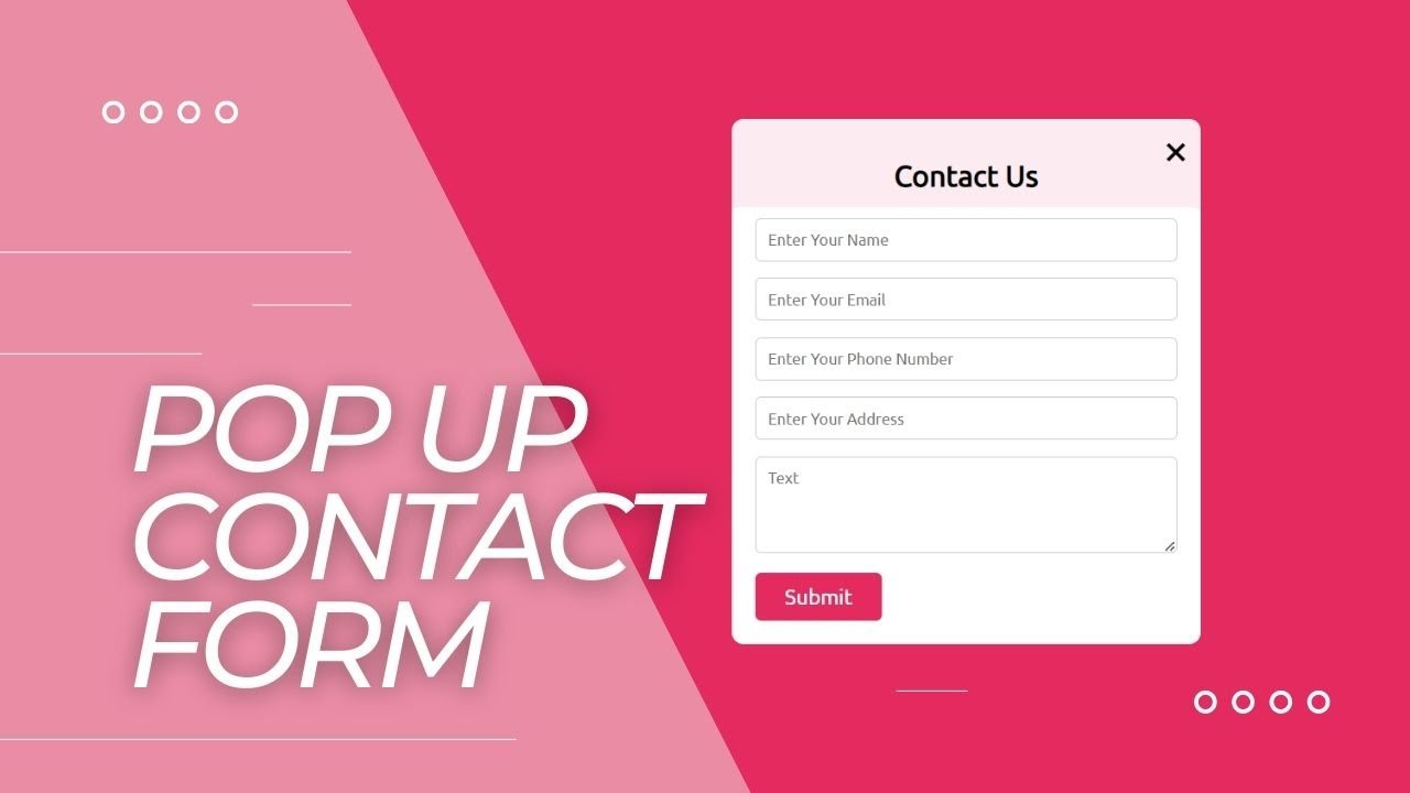 Popup Contact Form Using Html Css And Javascript Youtube