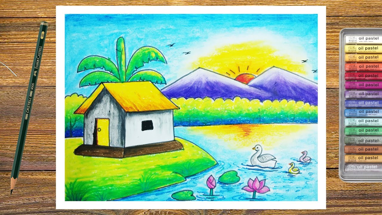 Simple Landscape Scenery Drawing For Beginners Youtube