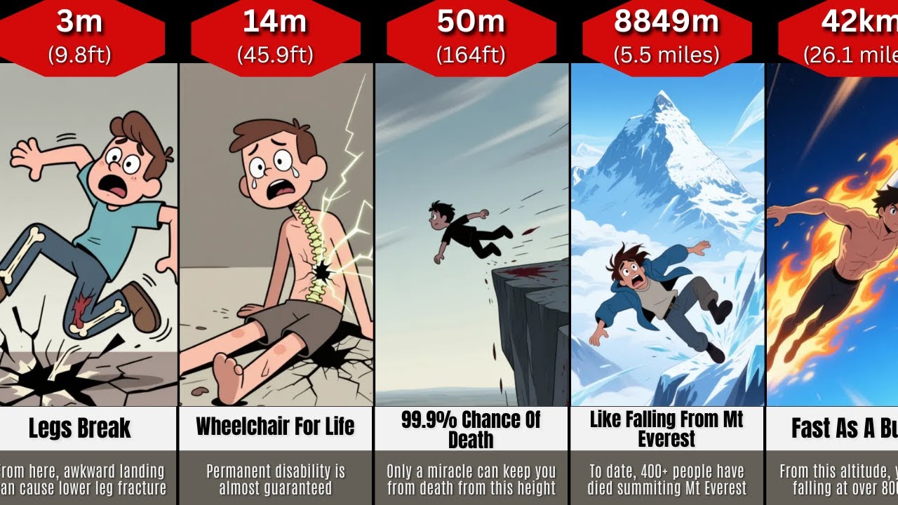 Human Body Falling From Every Height Data Comparison Youtube