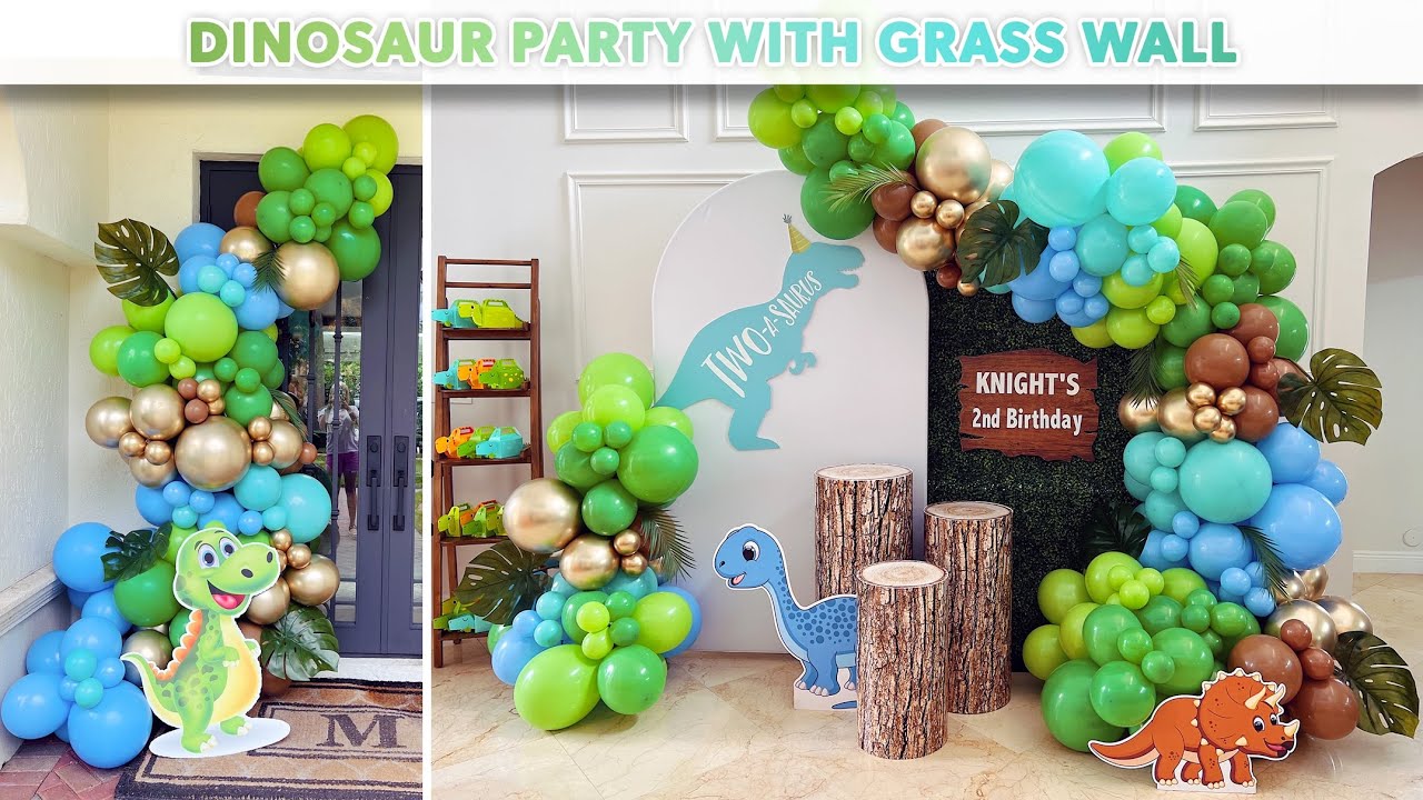 Dinosaur Birthday Party Round Grass Wall And Arch Backdrop With