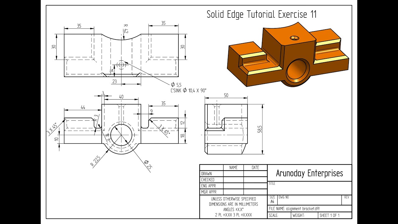 Solid Edge Tutorial Exercise 11 Youtube