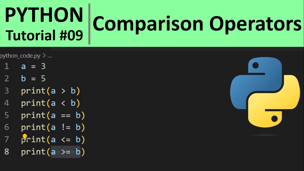 Python Tutorial 9 Comparison Operators In Python Programming Youtube