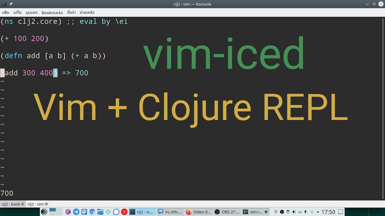 Using Clojure Repl From Vim Via Vim Iced Youtube