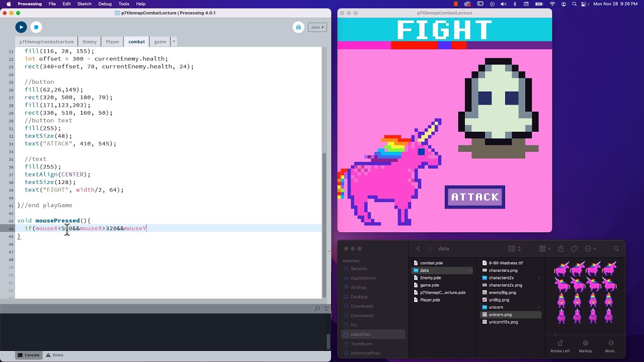Programming The Combat State In Our Processing Game Part 1 Youtube