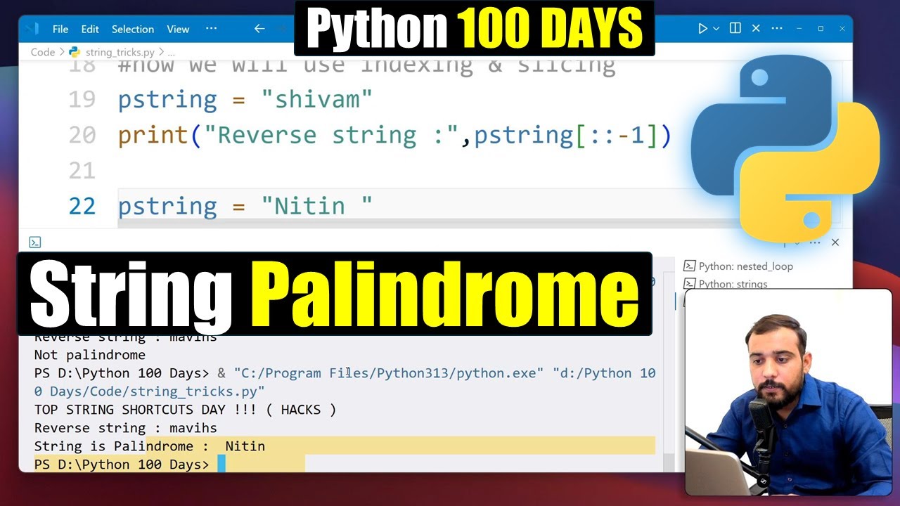 Python Palindrome String Program Python 100 Days Series рџ ґ Youtube