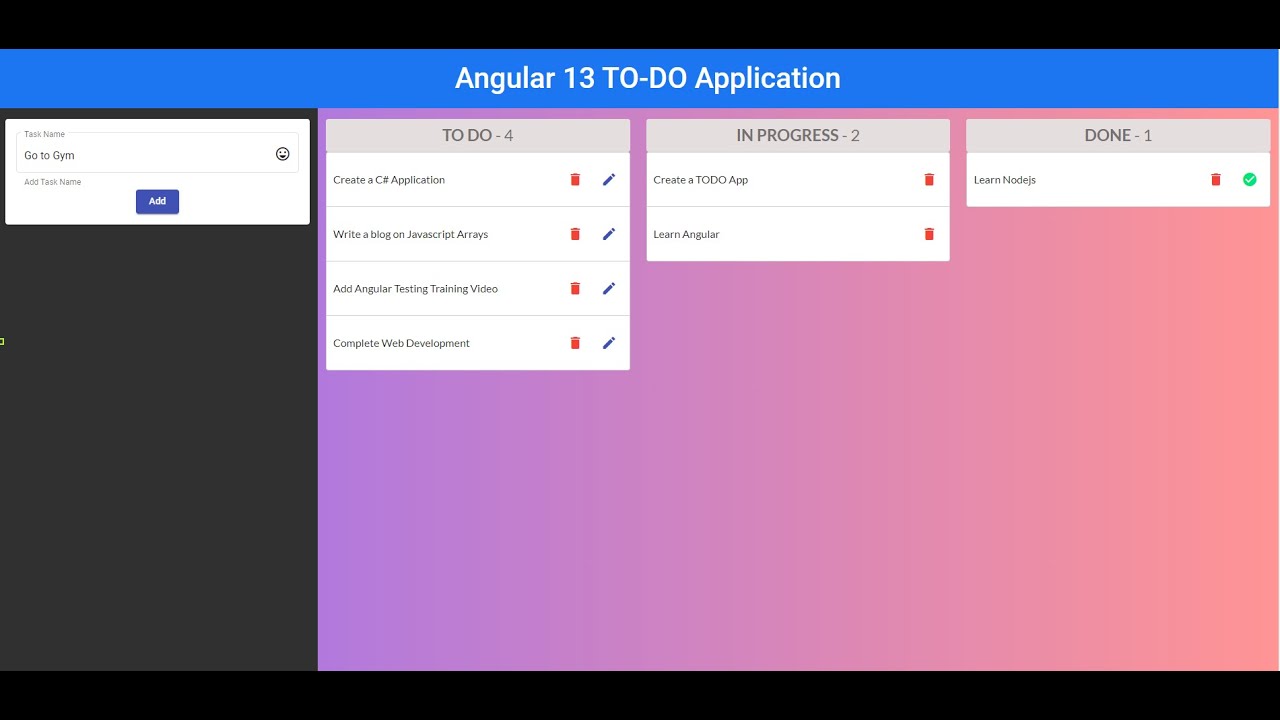Todo Application In Angular 13 Angular Project Angular Material