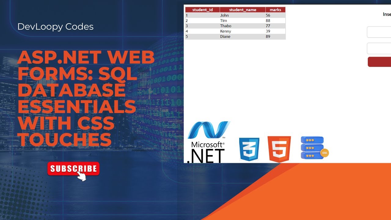 Asp Net C Web Forms Sql Database Essentials With Css Touches Youtube