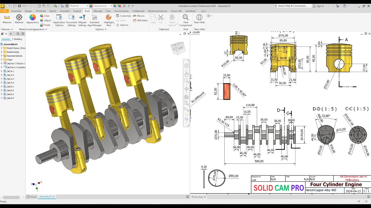 Create Four Cylinder Engine And Assembly Animation In Autodesk
