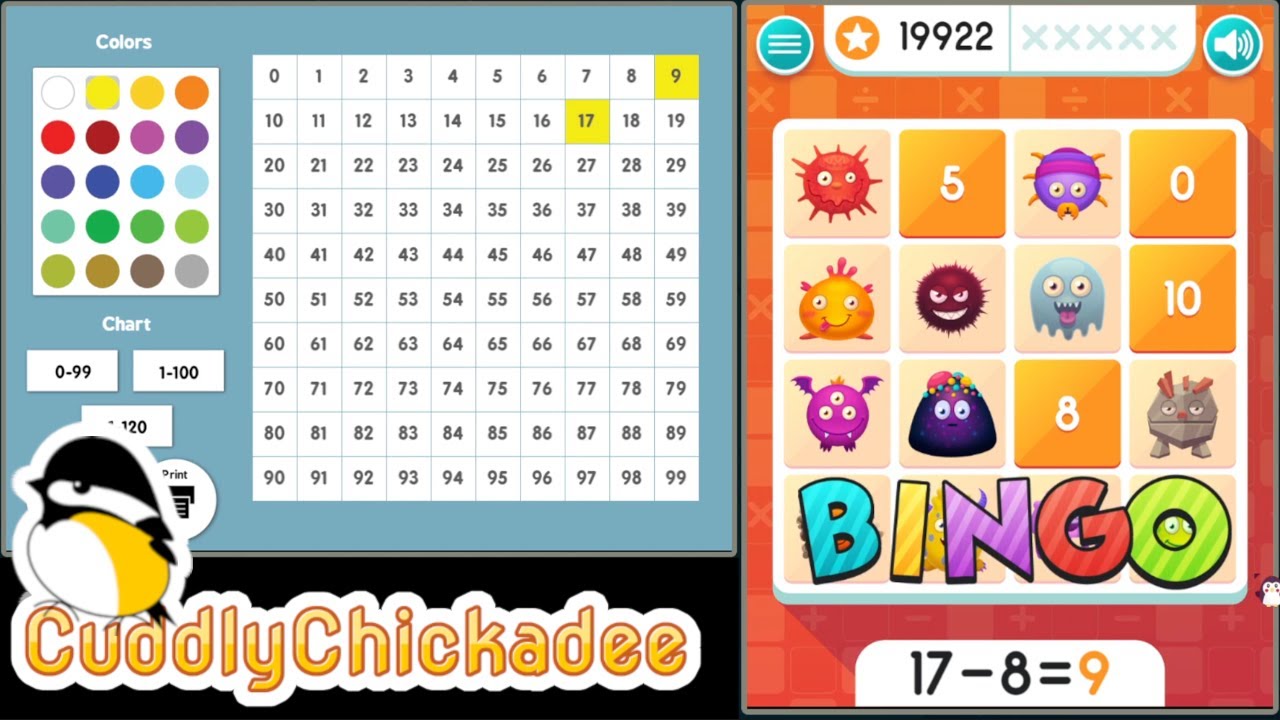 Abcya Master Subtraction With Math Bingo Number Chart Medium