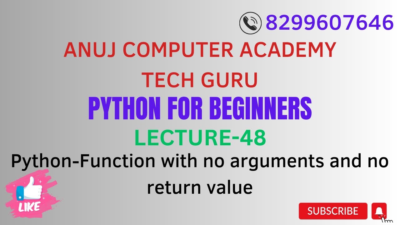 Python Function With No Arguments And No Return Value Youtube