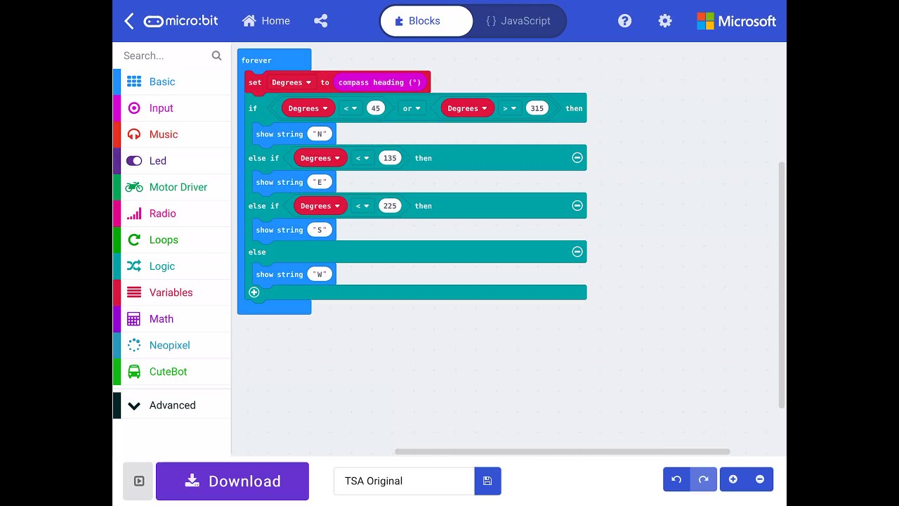 How To Make A Compass On Micro Bit Board All Of The Blocks And The
