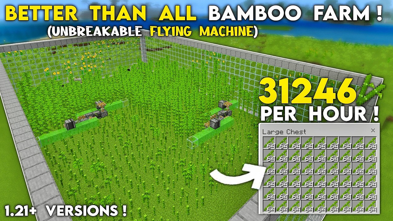 Best Automatic Bamboo Farm With Flying Machine For Minecraft Bedrock