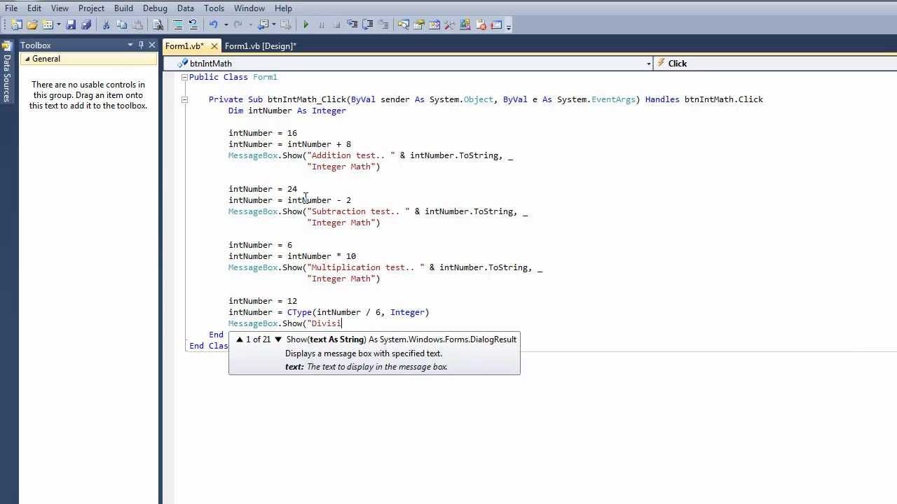Visual Basic Integer Math Episode 16 Youtube