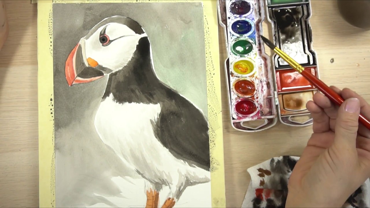 Watercolor Puffin Tutorial How To Draw And Paint It Youtube