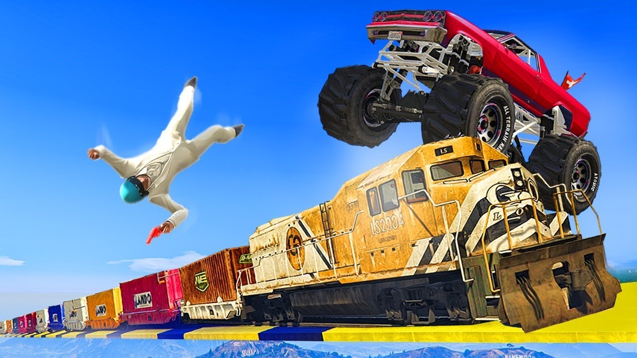 Monster Truck Vs Train Runners Gta 5 Funny Moments Youtube