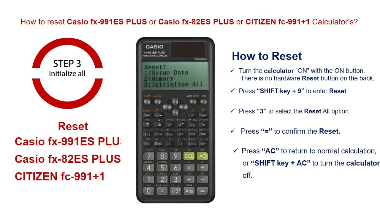 How To Reset Casio Fx 991es Plus Or Casio Fx 82es Plus Or Citizen Fc