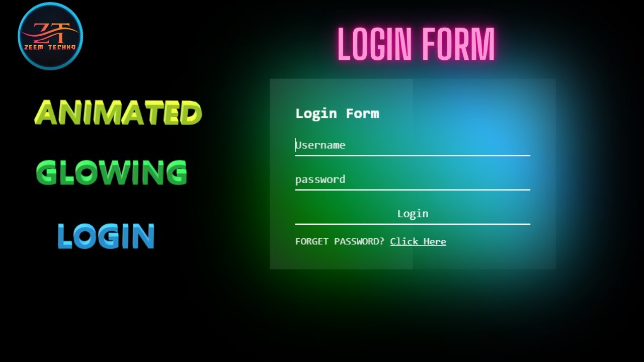 Animated Glowing Login Form Using Html And Css User Signin Form Youtube