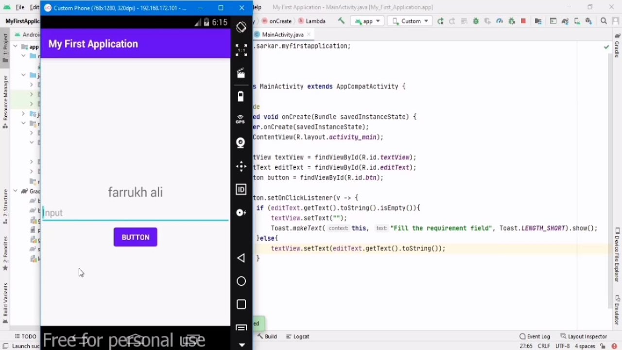 Textview Edittext Button Configuration Android Studio Youtube
