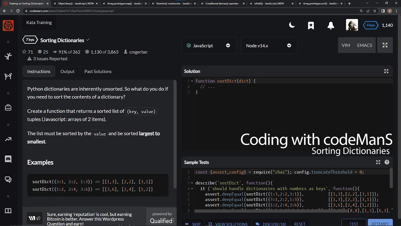 Codewars 7 Kyu Sorting Dictionaries Javascript Youtube