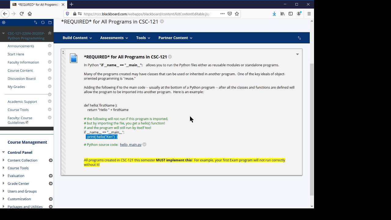 Required For All Csc 121 Python Programs Youtube