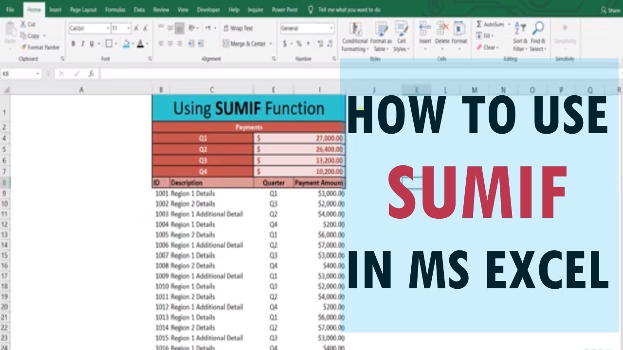 Ms Excel Tutorial How To Use Sumif Function In Microsoft Excel Youtube