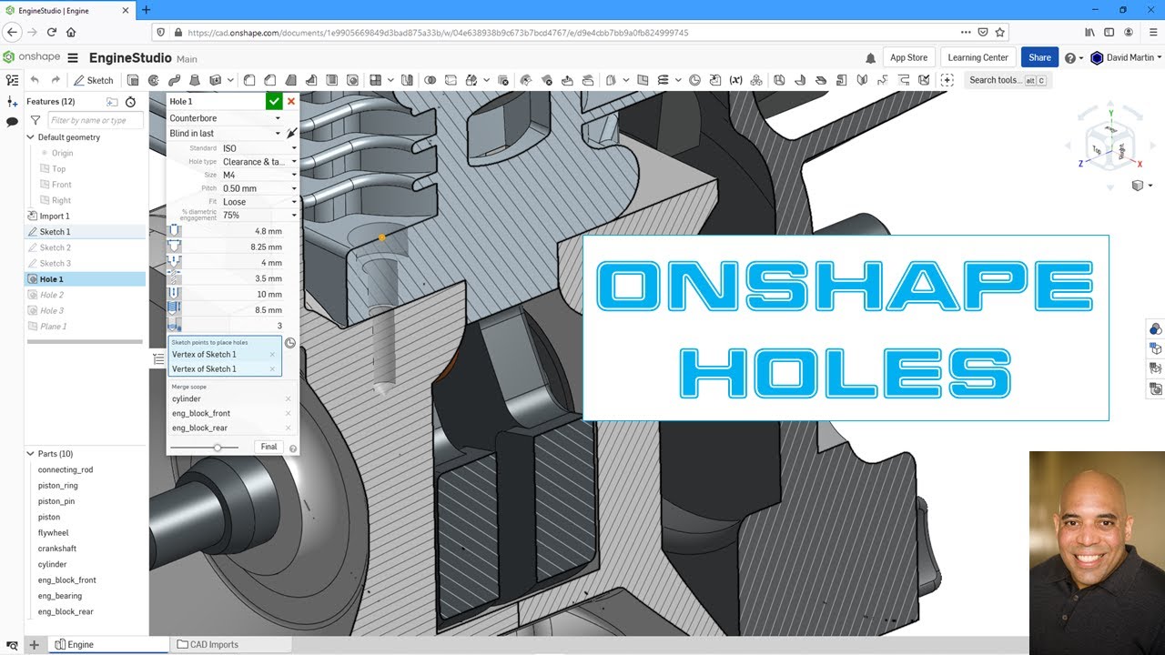 Onshape Part Studio Tutorial Holes Youtube