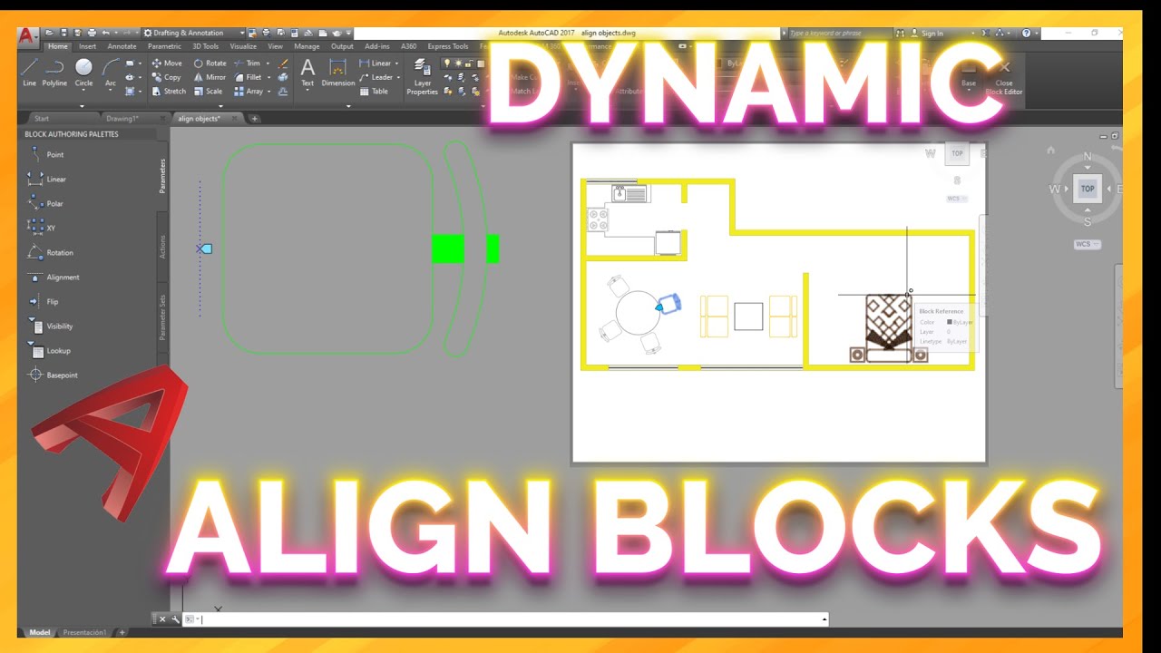 Autocad Tips How To Align Dynamic Block With Parameter Autocad Cad