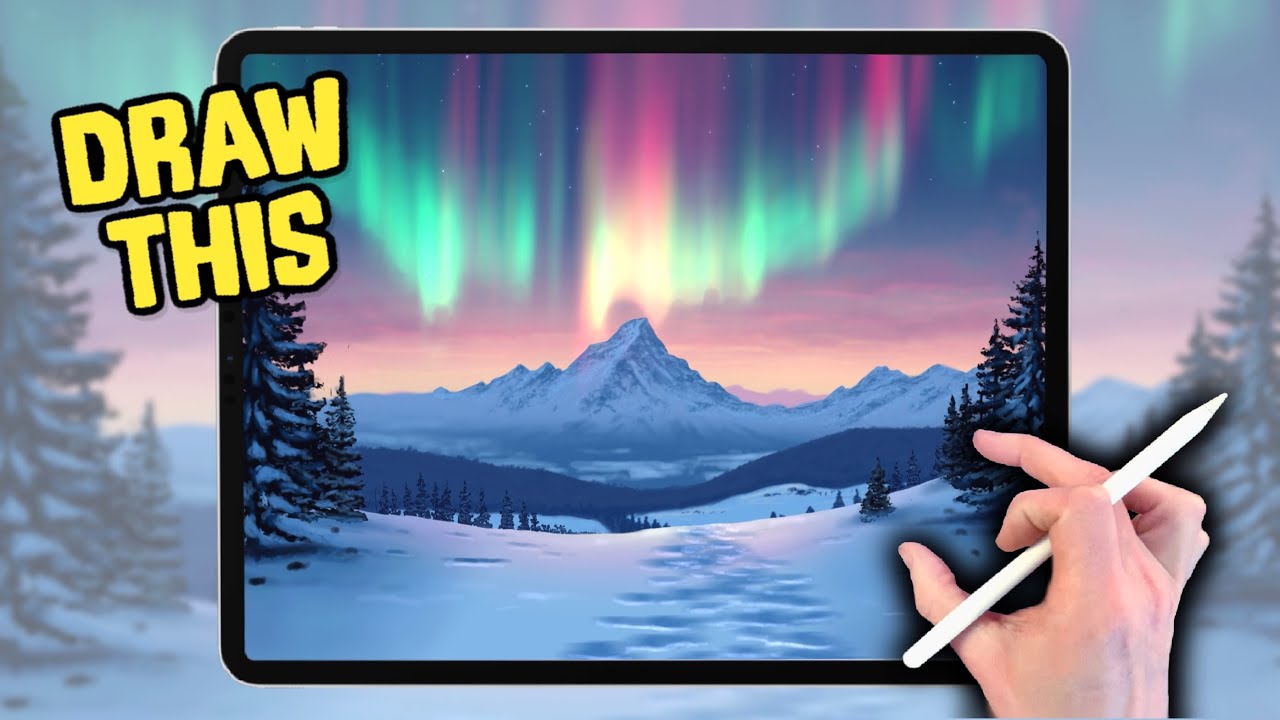 Procreate Landscape Drawing Tutorial Northern Lights Mountain Youtube
