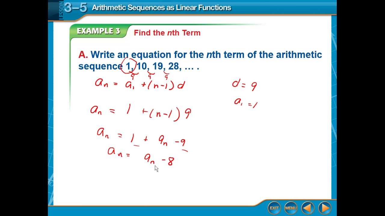 3 5 Arithmetic Sequences As Linear Functions Youtube