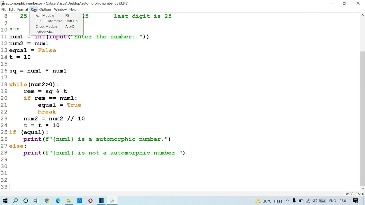 Automorphic Number In Python Youtube