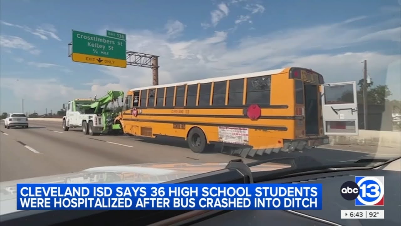 Cleveland Isd School Bus Lands On Its Side After Crashing On Fm 1010
