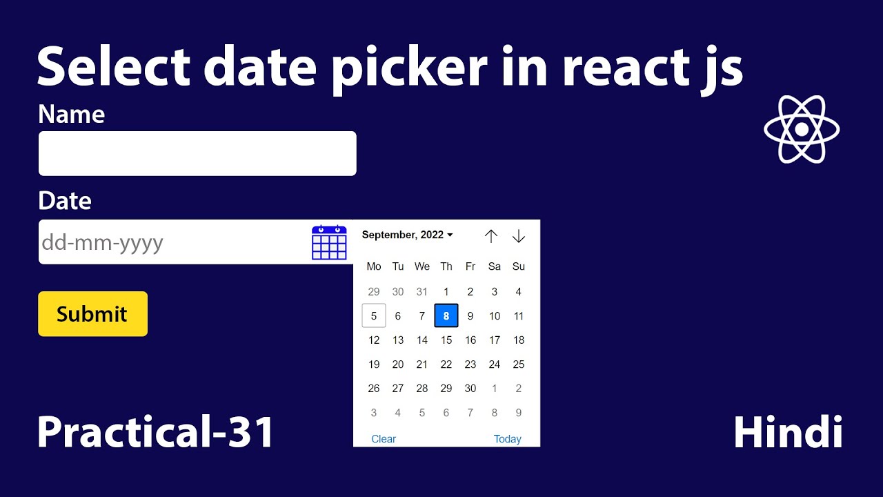 Select Date Picker In React Js Youtube