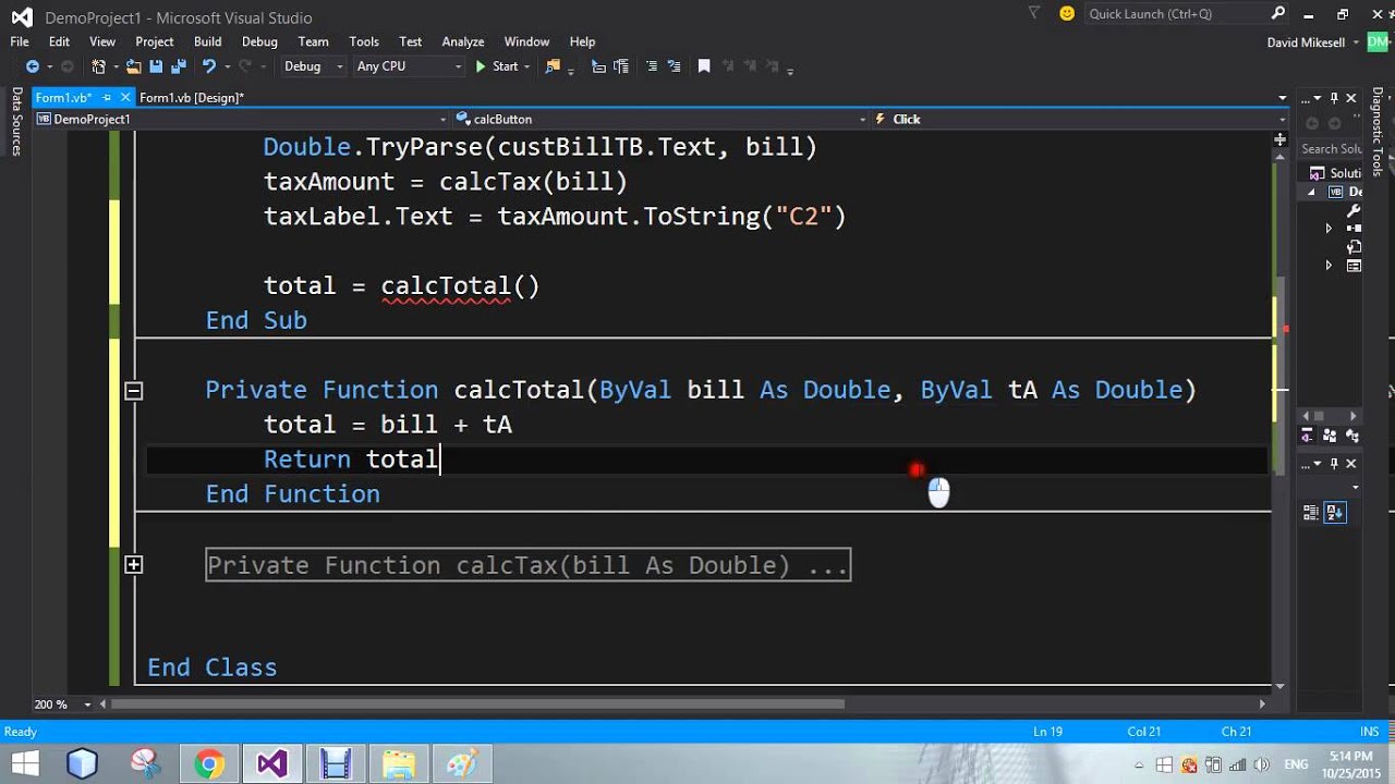Vb Functions Calling To A Function With Two Parameters Youtube