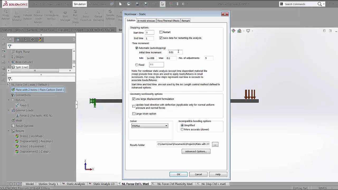 Solidworks Quick Tip Nonlinear Analysis Force Control Part 1 Youtube